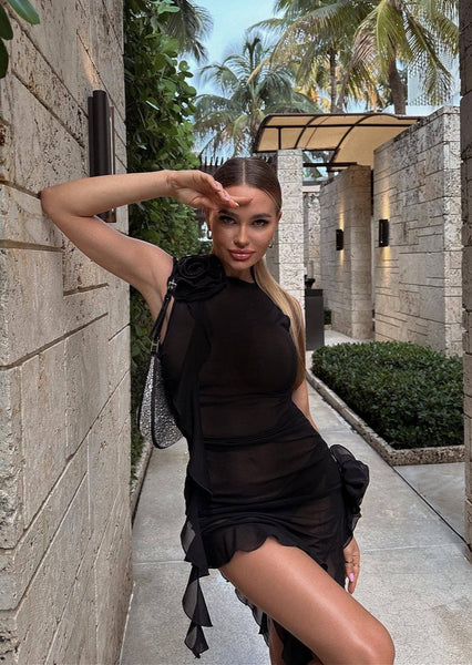 Ruffles Transparent Black Dress – Marssiana
