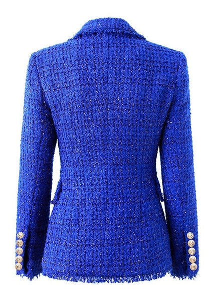 Double-breasted Tweed Blue Blazer – Marssiana