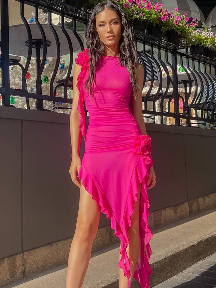 Ruffles Transparent Pink Dress – Marssiana